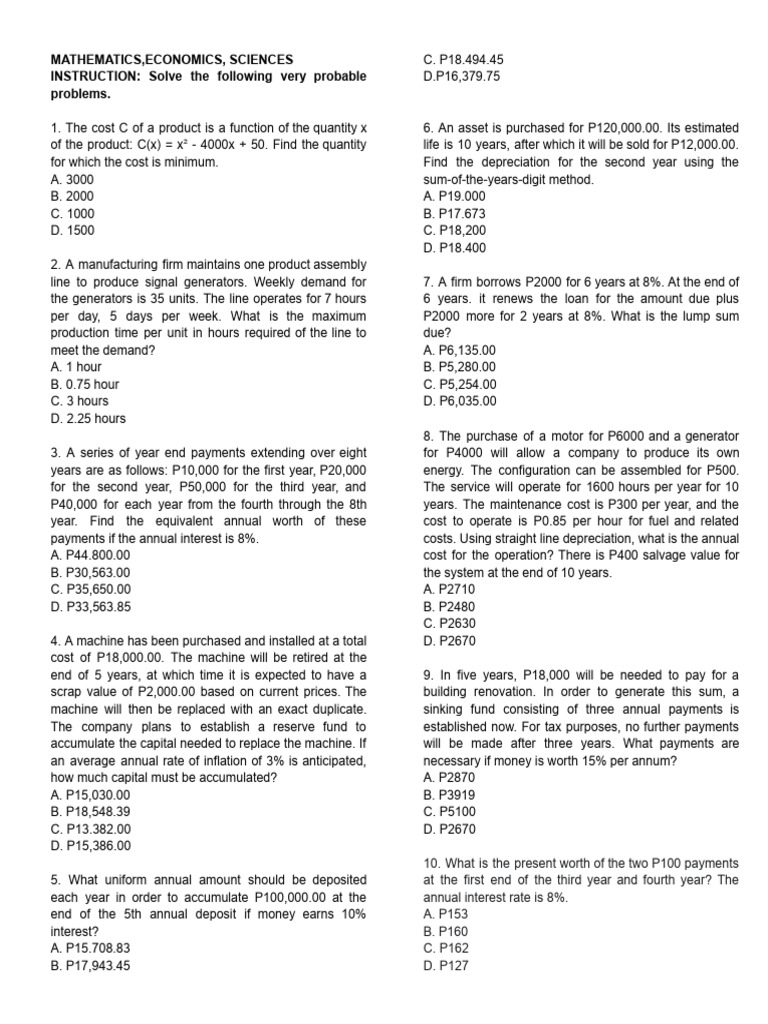 ENGINEERING ECONOMY With ANSWER KEY | PDF | Interest | Economies