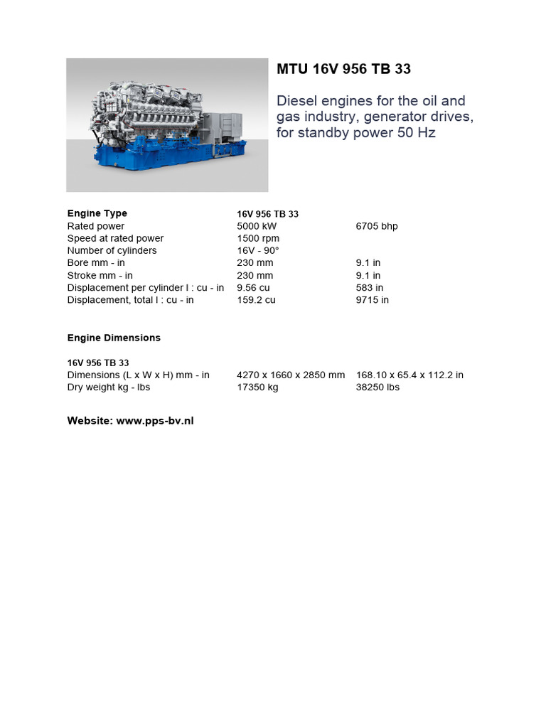 MTU 16V 956 TB 33 Engine Overview | PDF