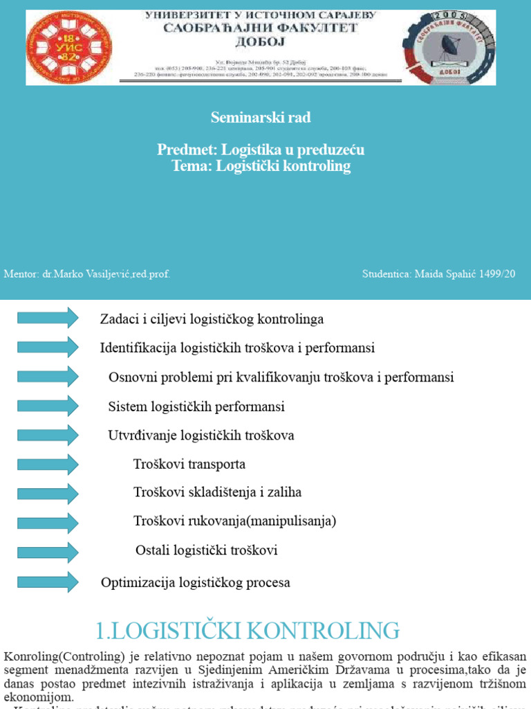 Logistika U Saobraćaju-Maida Spahić | PDF