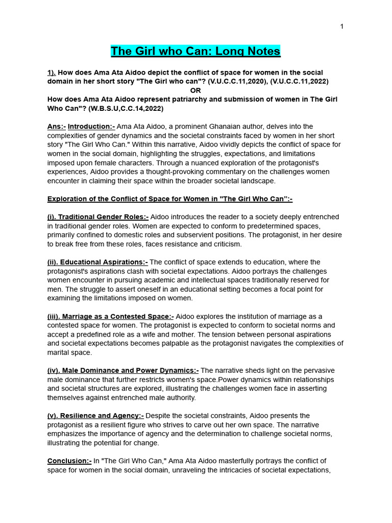 The Girl Who Can - Long Notes | Download Free PDF | Gender Role | Gender