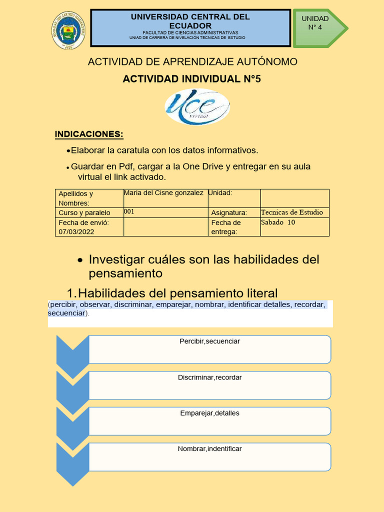 Trabajo Individual #5 Pensamiento | PDF | Pensamiento | Conceptos ...