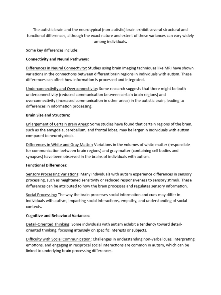 The Autistic Brain and The Neurotypical | PDF | Autism Spectrum | Brain