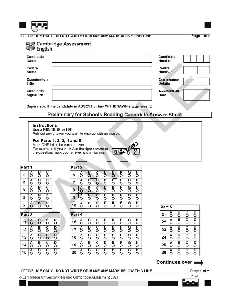 Test and Train Practice Test B1 PFS Reading Answer Sheet | PDF ...