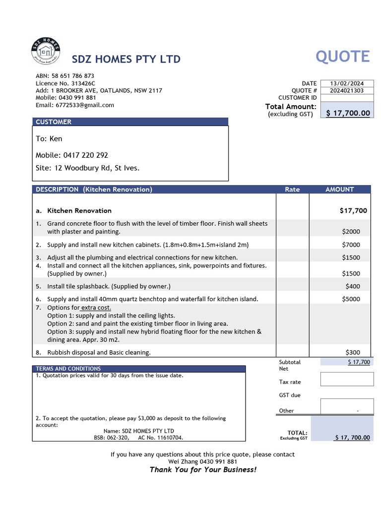 Quotation2024021303 Kitchen Renovation Updated | PDF | Building ...