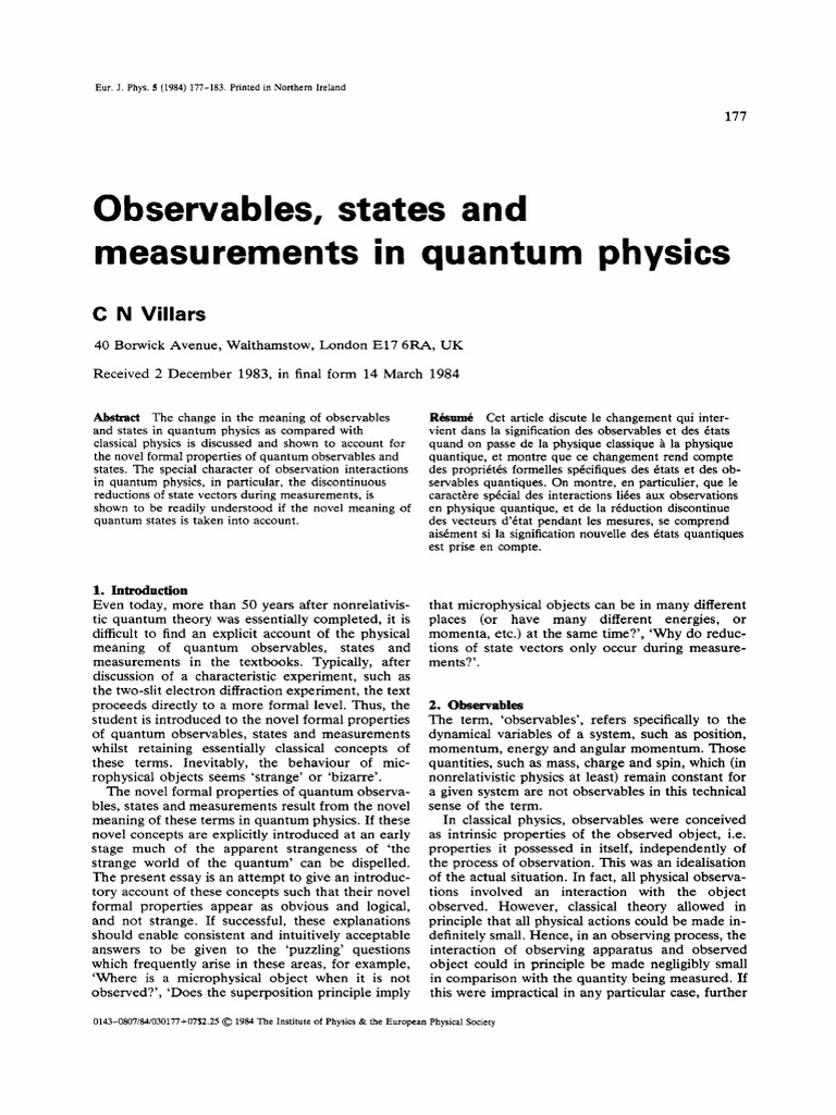 CV Obs States Meas | PDF | Quantum Mechanics | Electron