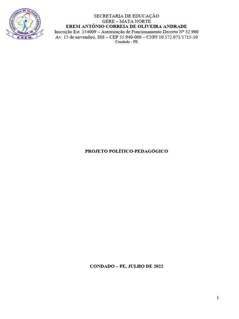Projeto - Politico - Pedagógico 2022 | PDF | Pedagogia | Aprendizado
