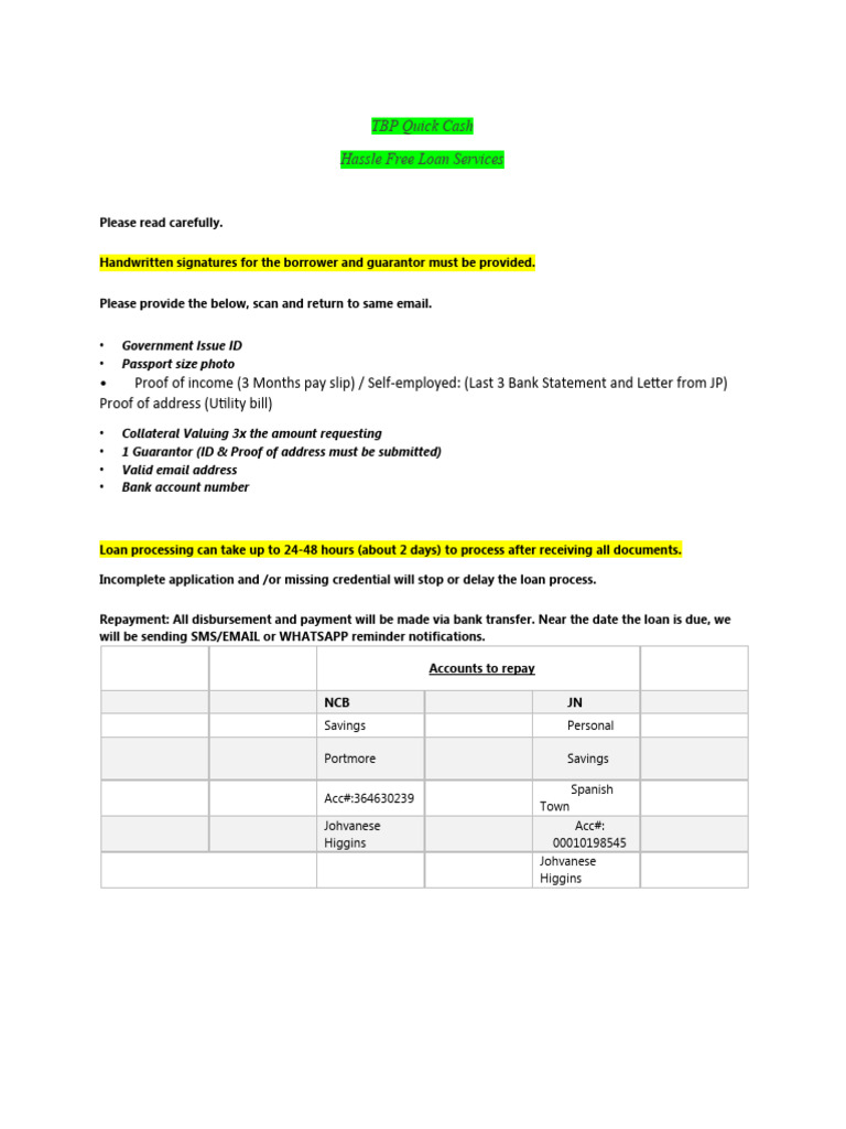 Quick Cash Loan Application Guide | PDF | Loans | Collateral (Finance)