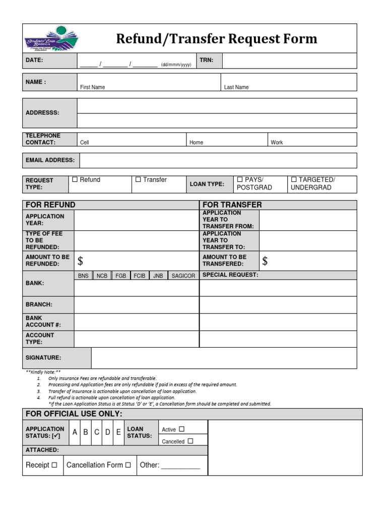 Refund/Transfer Request Form | PDF | Financial Services | Money