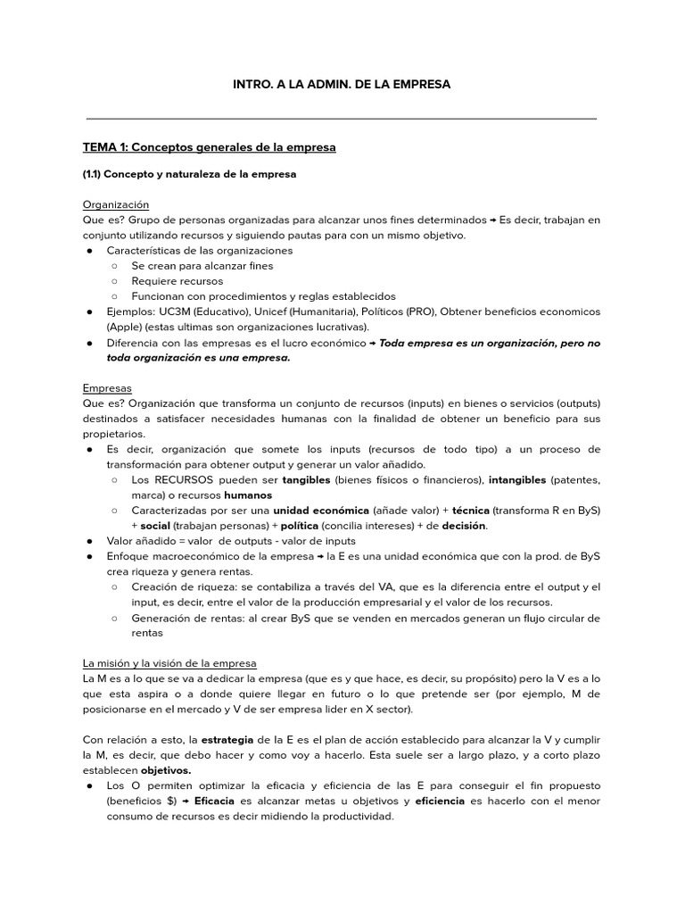 Resumen Primer Parcial - Intro. A La Admin | PDF | Business | Lean Manufacturing