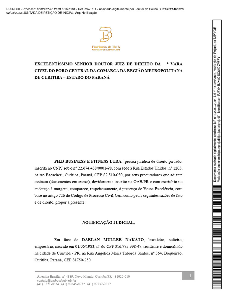 Modelo Notificacao Judicial | PDF | Prova (jurídico) | Princípios éticos