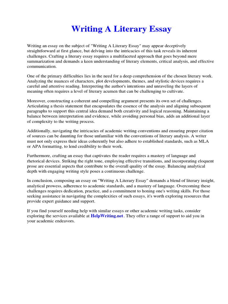 Writing A Literary Essay | PDF | Essays | Phencyclidine