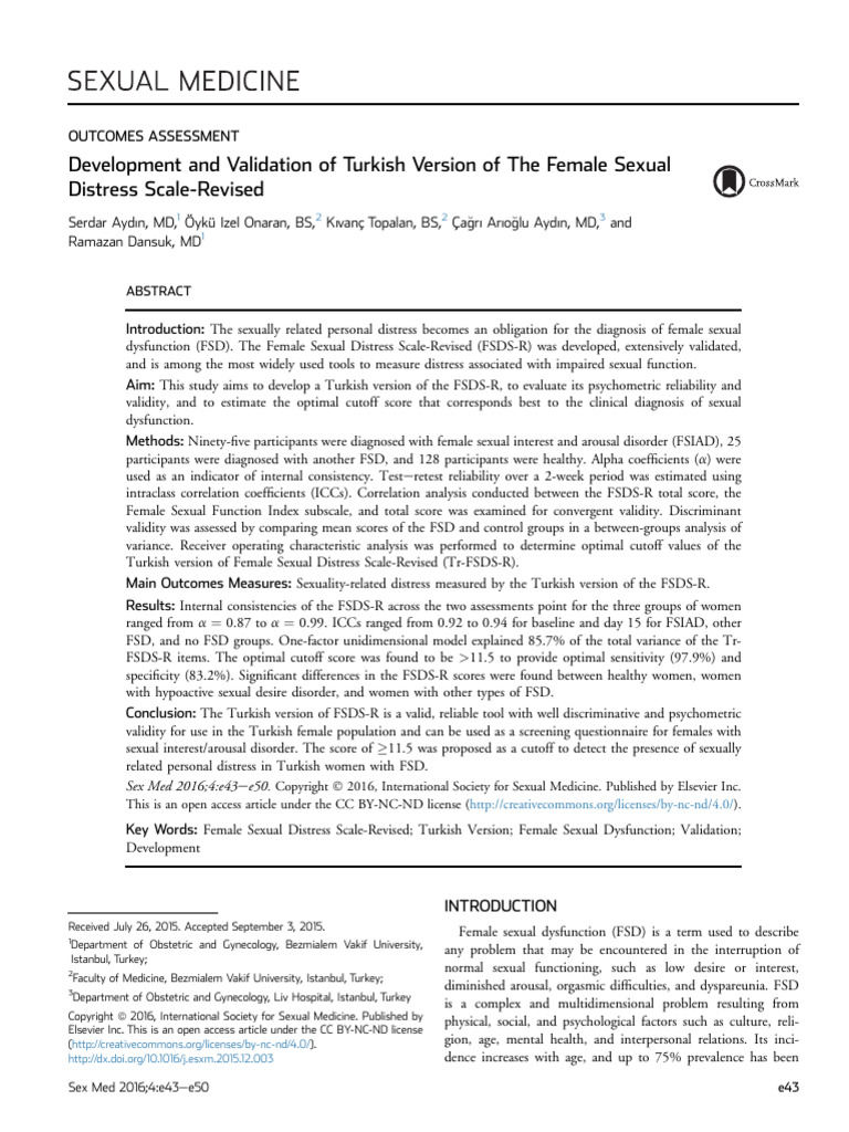 Development And Validation Of Turkish Version Of The Female Sexual Pdf Sexual Arousal