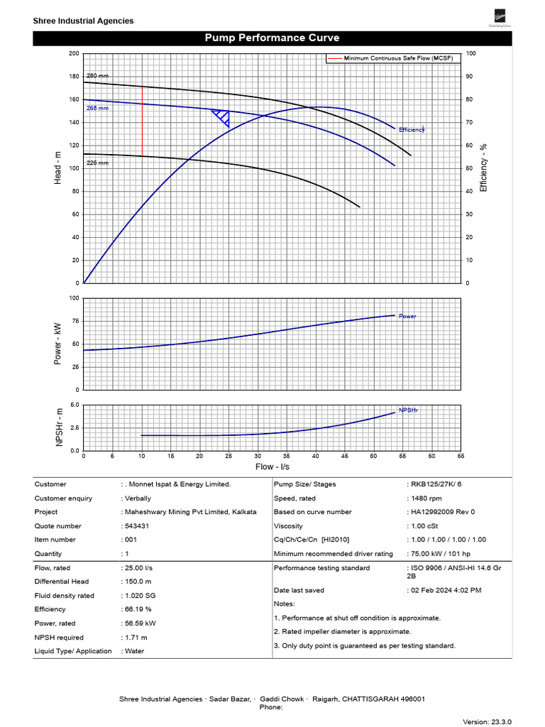Tds - 25 LPS, Head-150 MTR | PDF | Pump | Mechanical Engineering