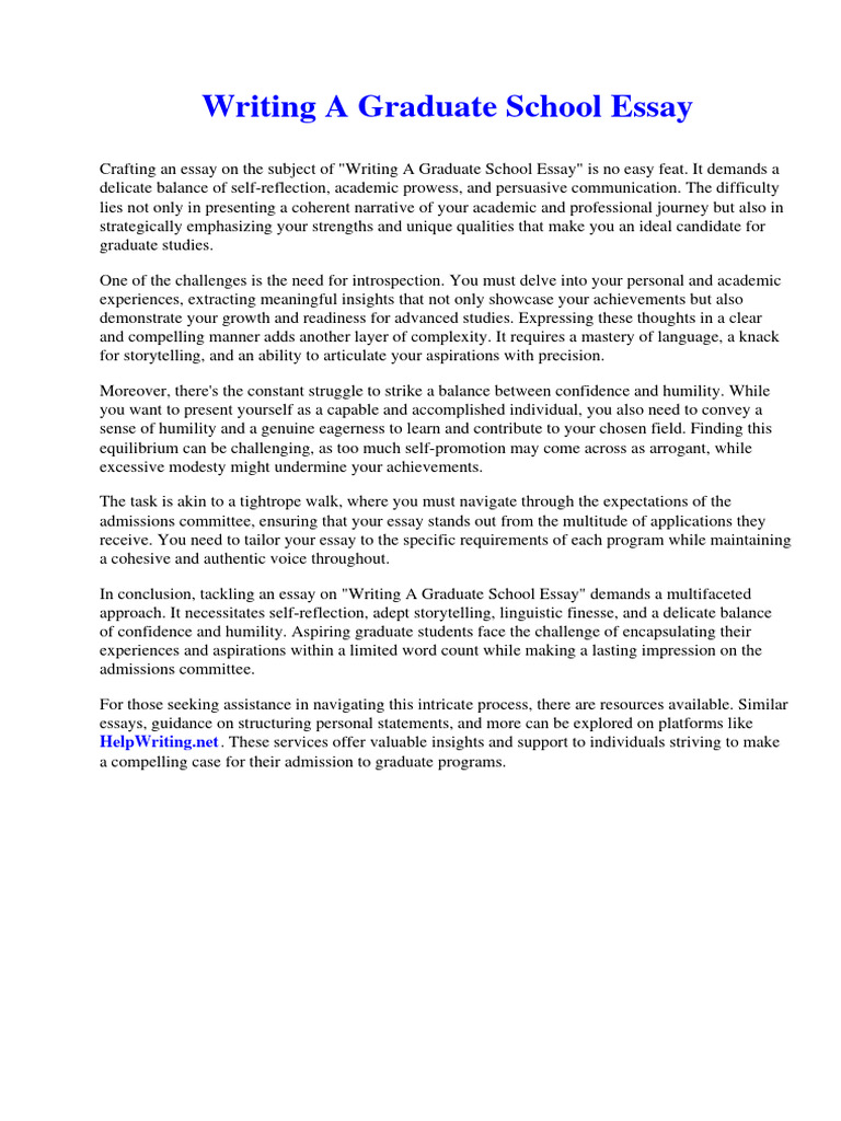 Writing A Graduate School Essay | PDF | General Fiction