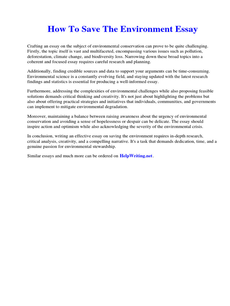 How To Save The Environment Essay | PDF