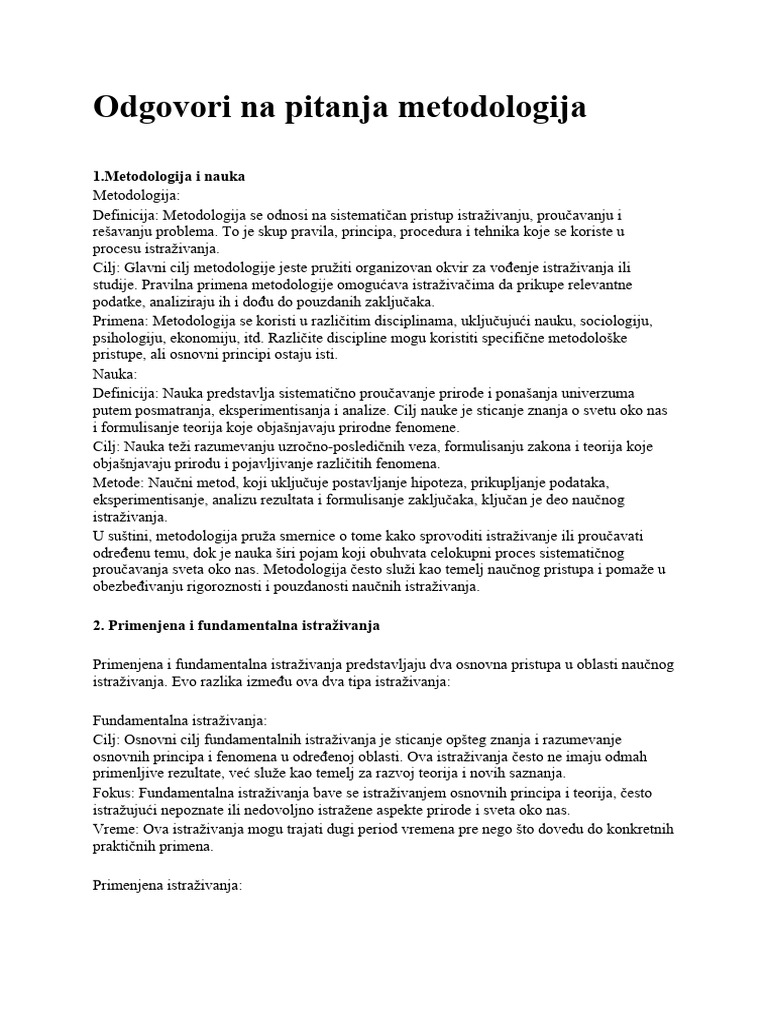 Metodologija Odgovori | PDF