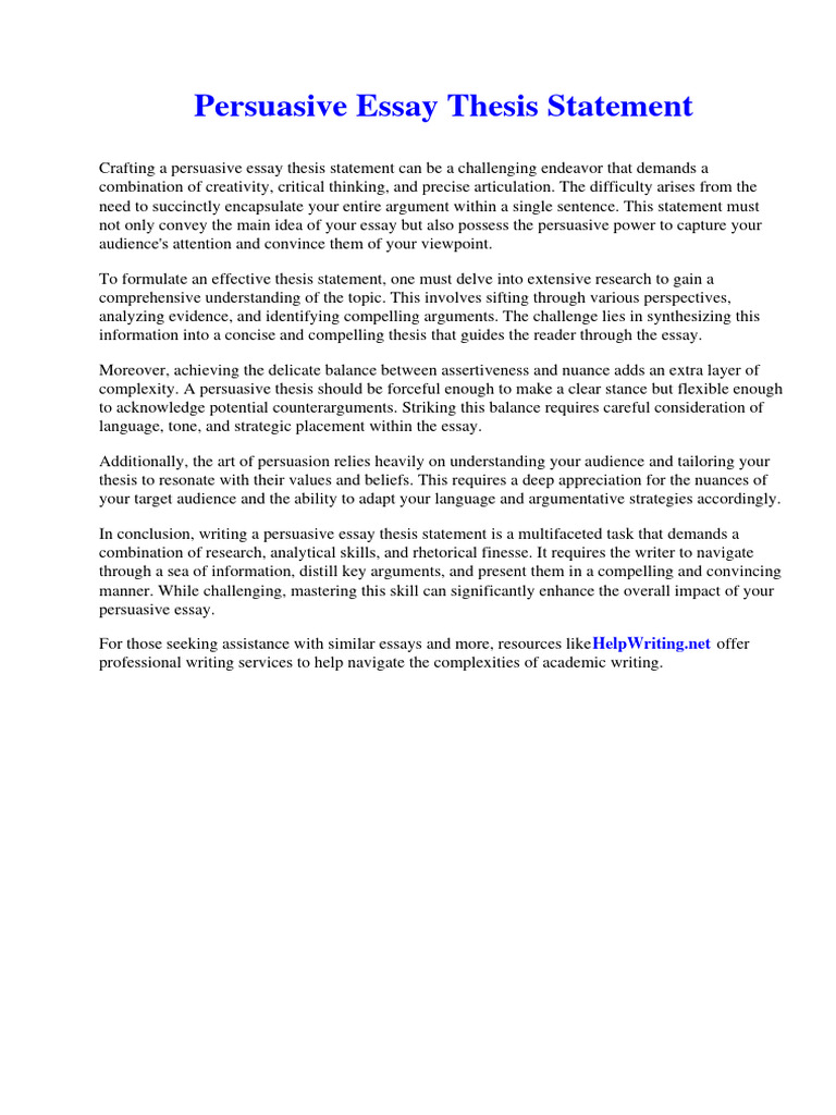 Persuasive Essay Thesis Statement | PDF | Social Media | Popular ...