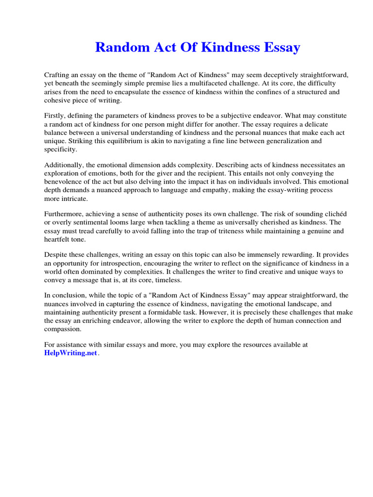 Random Act of Kindness Essay | PDF | Socioeconomic Status | Odysseus