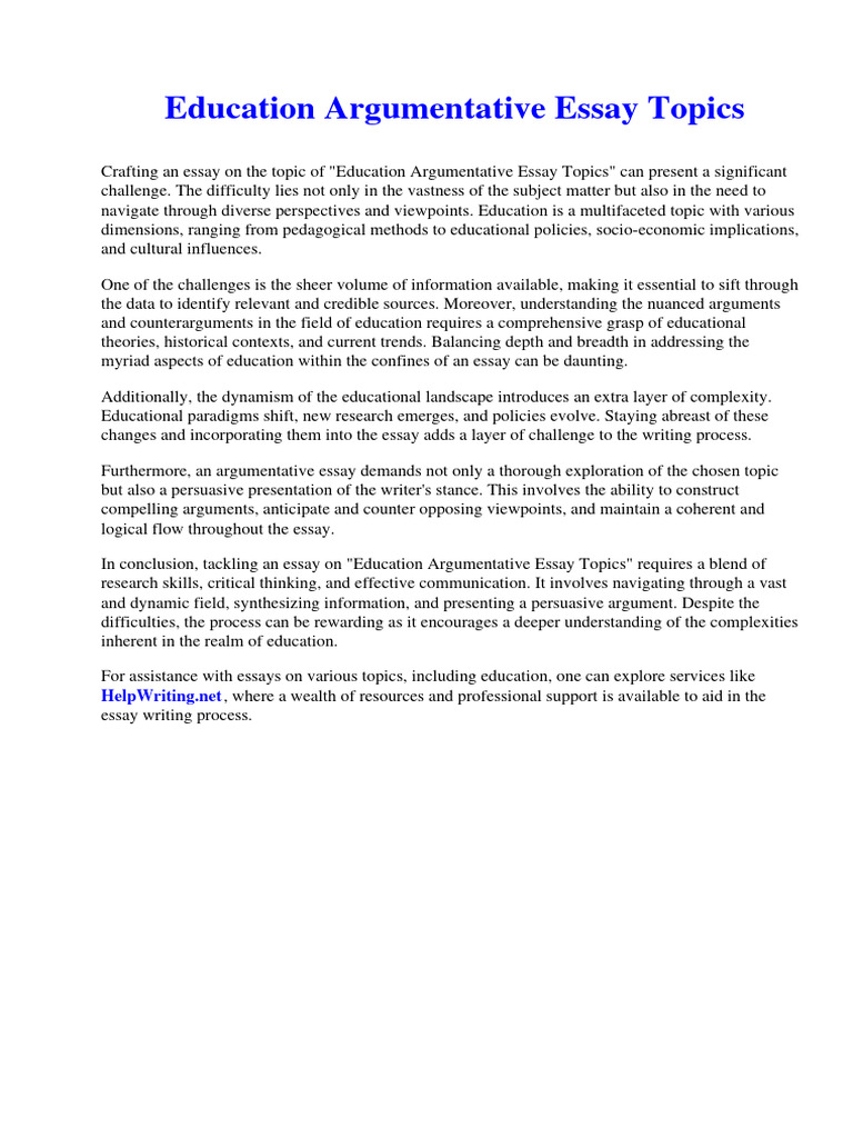 Education Argumentative Essay Topics | PDF | Cluster Analysis | Data