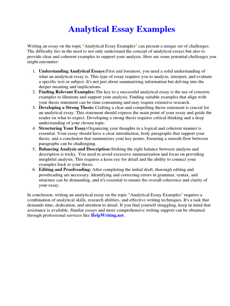 Analytical Essay Examples | PDF | Psychotherapy | Essays