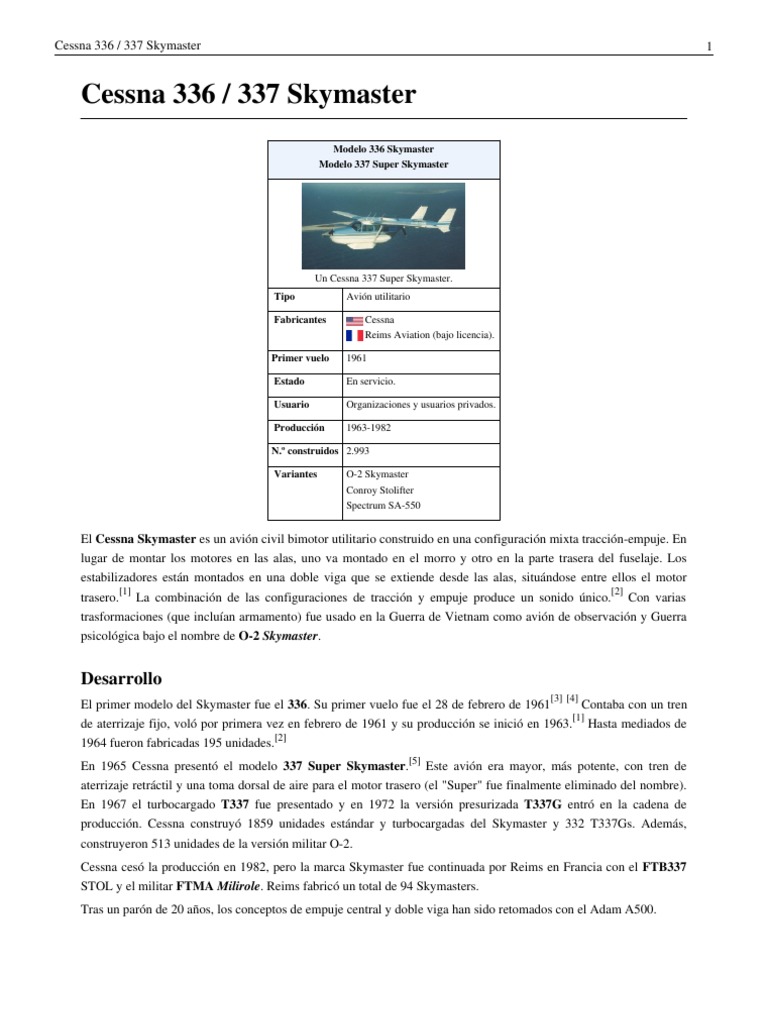 Historia del Cessna 336/337 Skymaster | PDF | Aviación | Aeronave