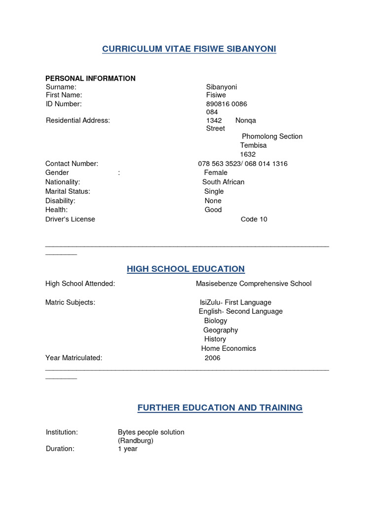 Fisiwe Sibanyoni CV .. | PDF | Tablet Computer | Computing