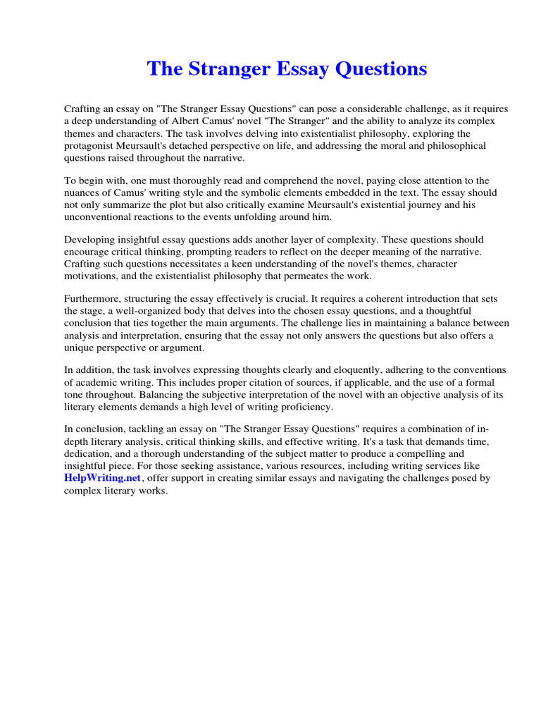 The Stranger Essay Questions | PDF | Bitcoin | Hamburgers