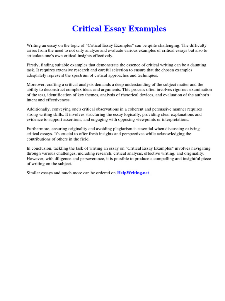 Critical Essay Examples | Download Free PDF | Essays | Critical Thinking