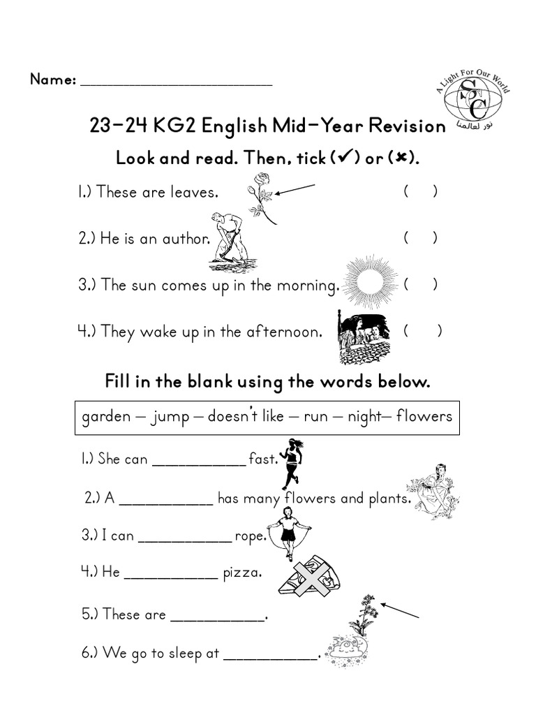 Open 23-24 KG2 English Mid-Year Revision 6 | PDF