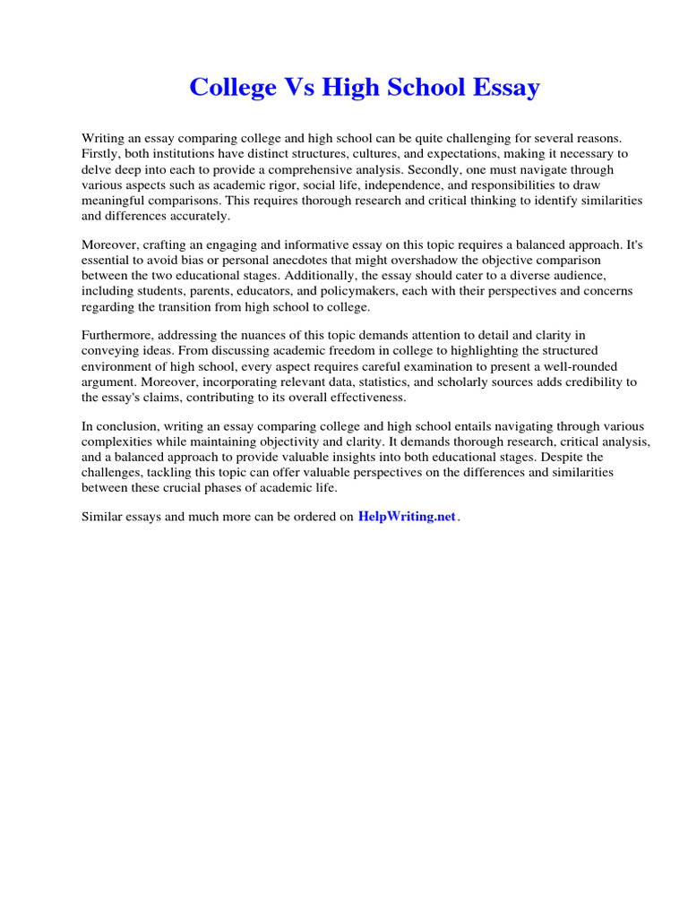 College Vs High School Essay | Download Free PDF | Essays | Intelligence Quotient