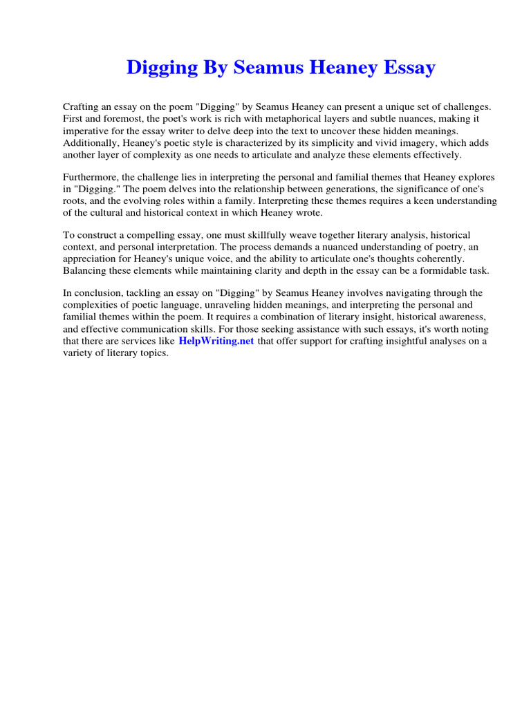 Digging by Seamus Heaney Essay | PDF | Chronic Obstructive Pulmonary ...