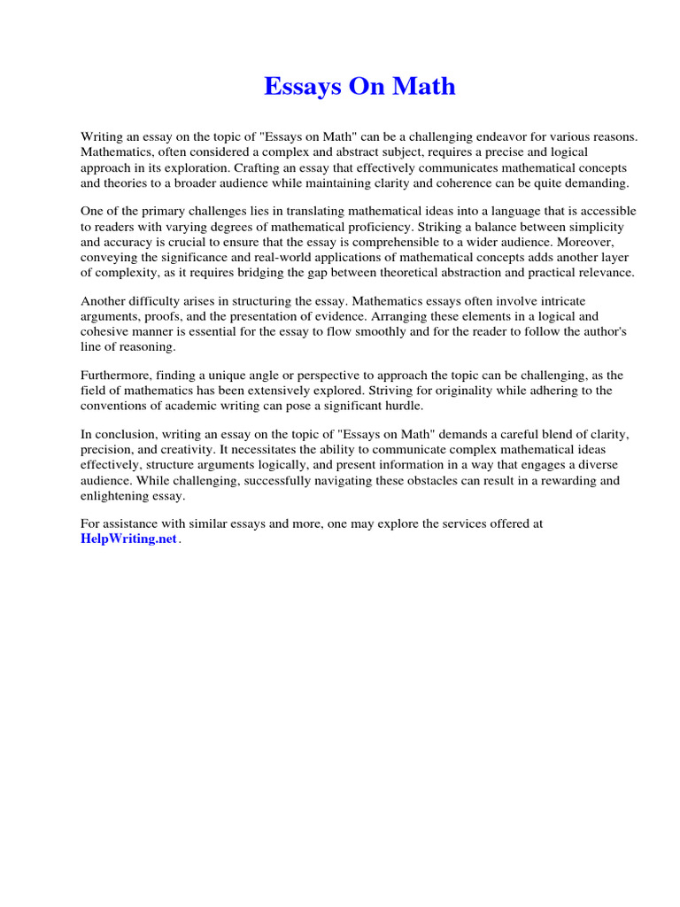 Essays On Math | PDF | Mathematics | Clinical Medicine