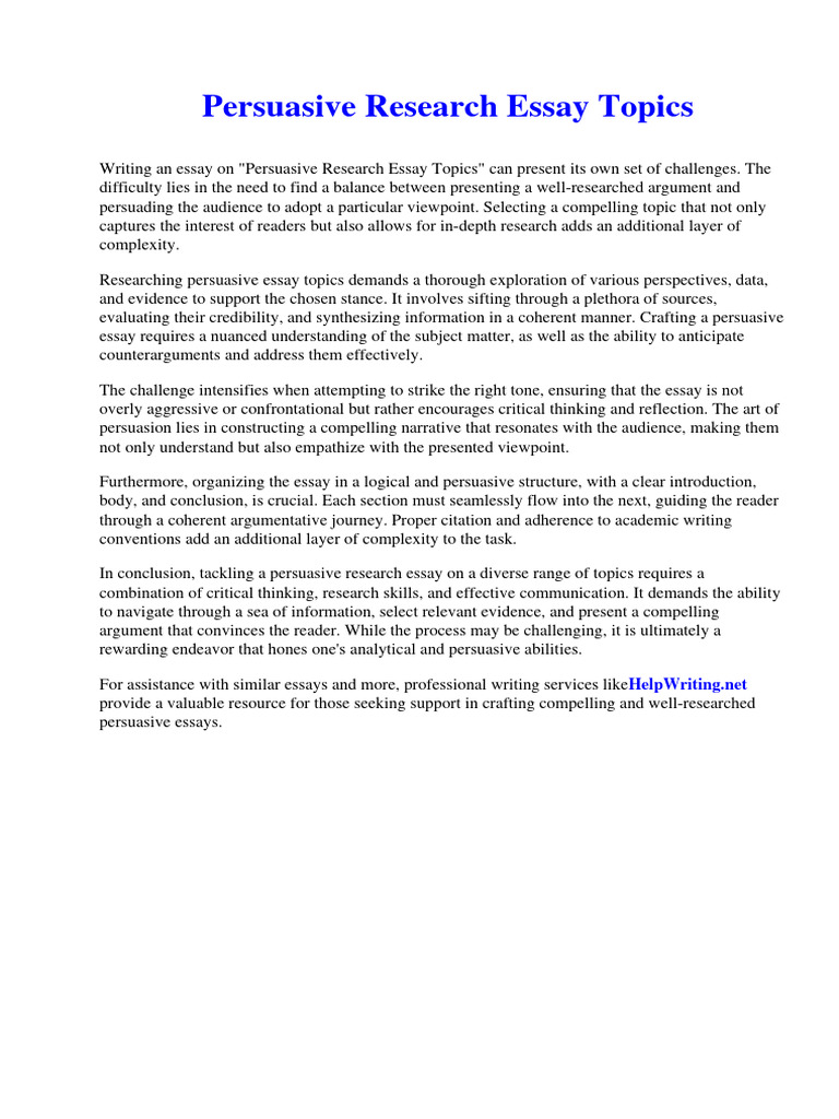 Persuasive Research Essay Topics | PDF | Essays | Psychotherapy