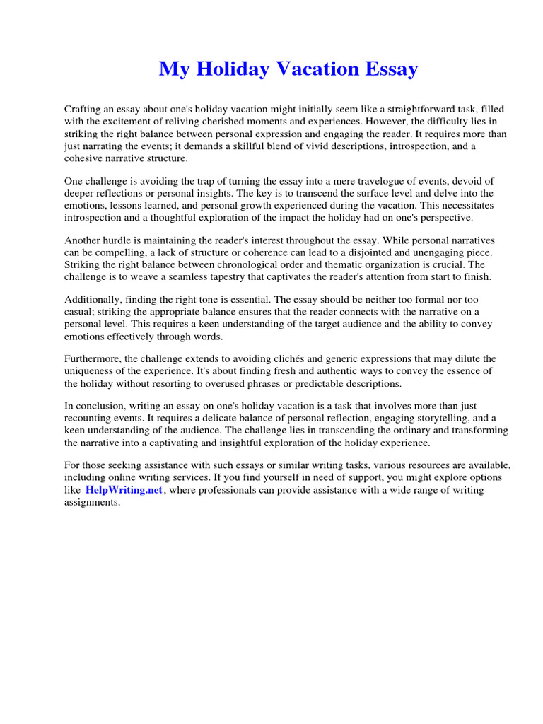 My Holiday Vacation Essay | PDF | Billy The Kid | Lean Manufacturing