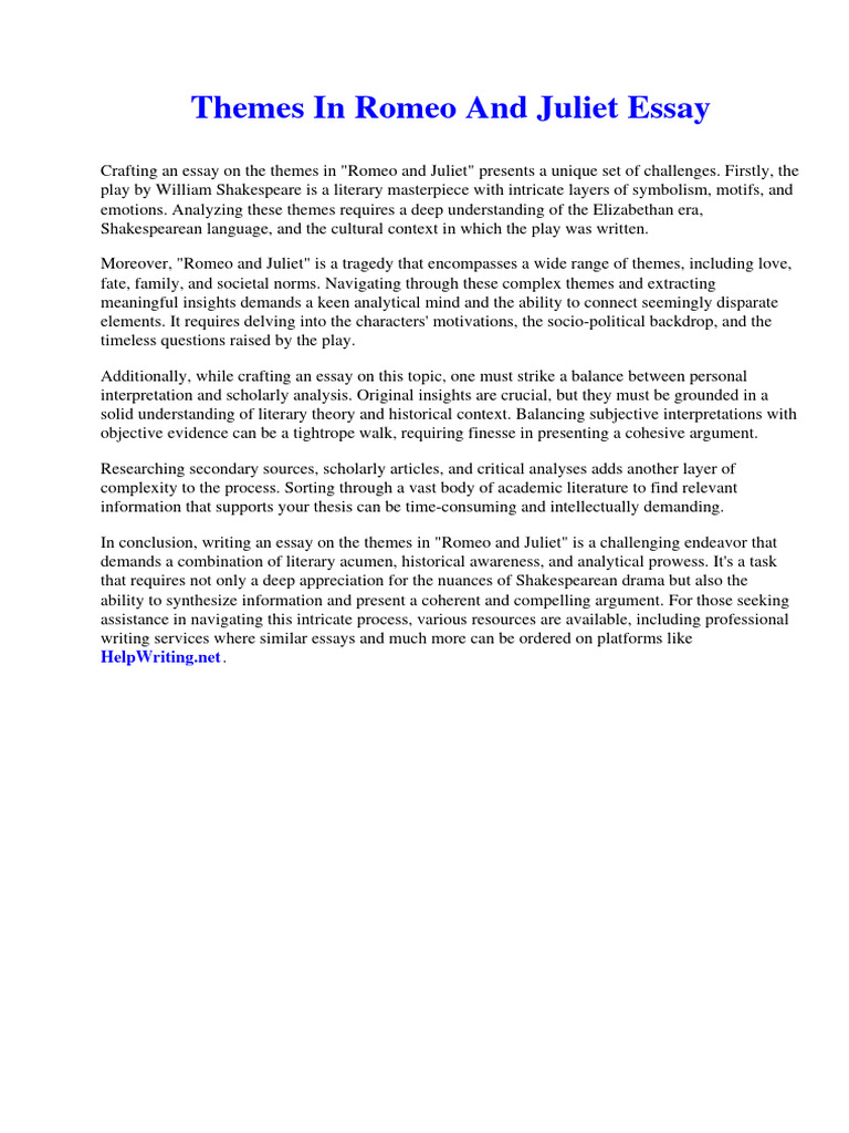 Themes in Romeo and Juliet Essay | PDF | Canaan | Bartleby, The Scrivener