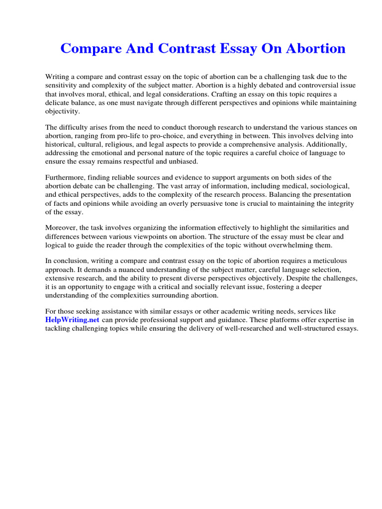 Compare and Contrast Essay On Abortion | PDF | Cost Of Living | Essays