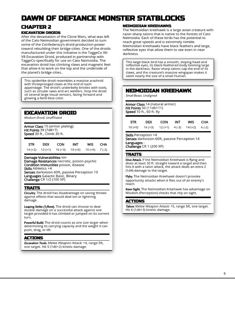 Dawn of Defiance Monster Statblocks _ GM Binder | PDF