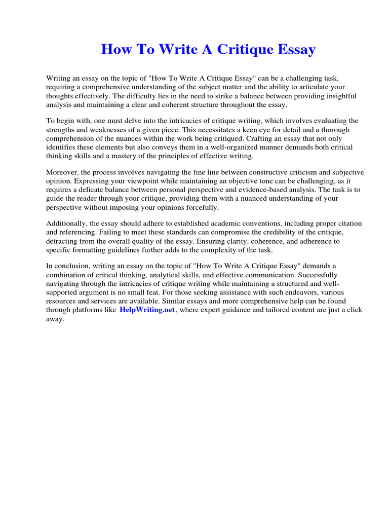 How To Write A Critique Essay | PDF | Essays | Newspapers