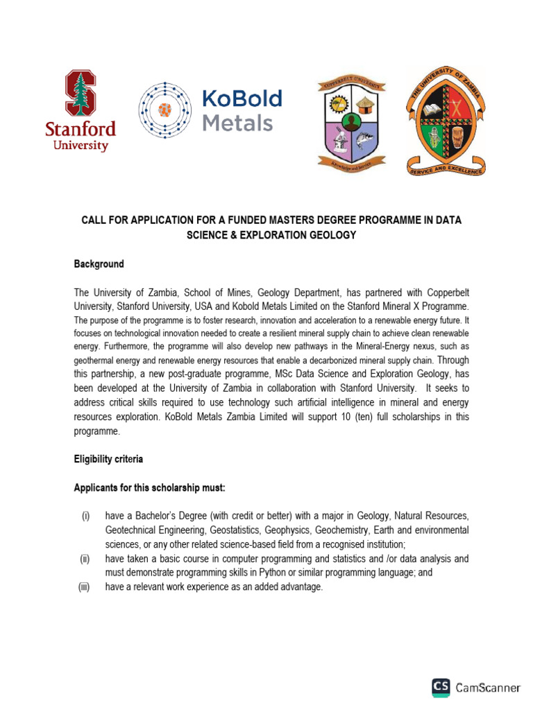 Advert - Masters Schloarships - UNZA - Exploration Programme | PDF ...