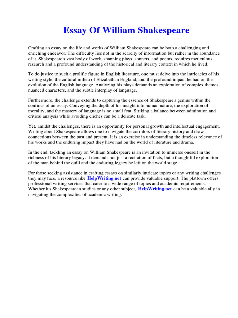 Essay of William Shakespeare | PDF | Wolfgang Amadeus Mozart | Native ...
