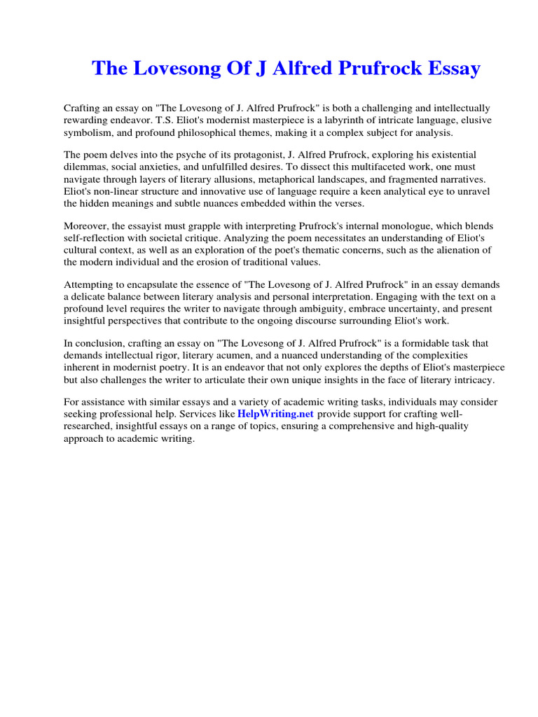 The Lovesong of J Alfred Prufrock Essay | PDF | My Sql | Databases