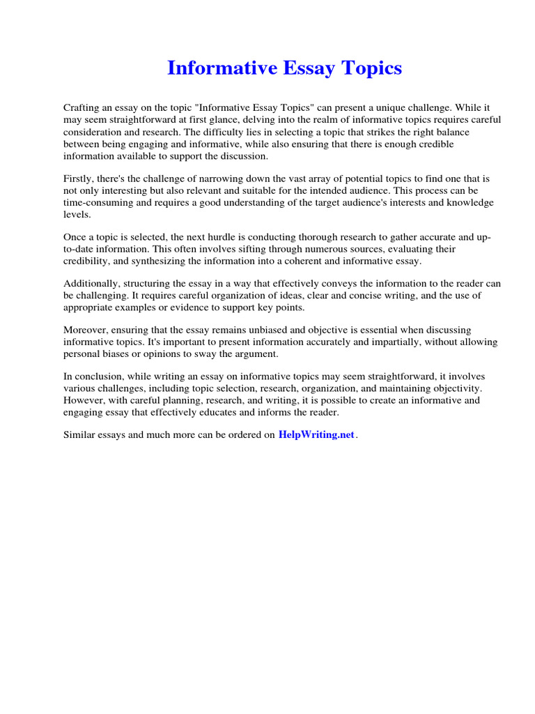 Informative Essay Topics | PDF | Environmentalism | Essays