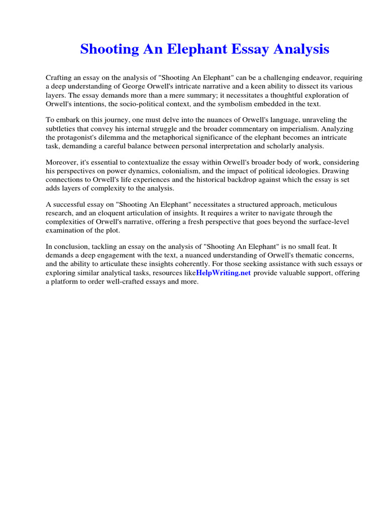 Shooting An Elephant Essay Analysis | PDF | United States Dollar ...