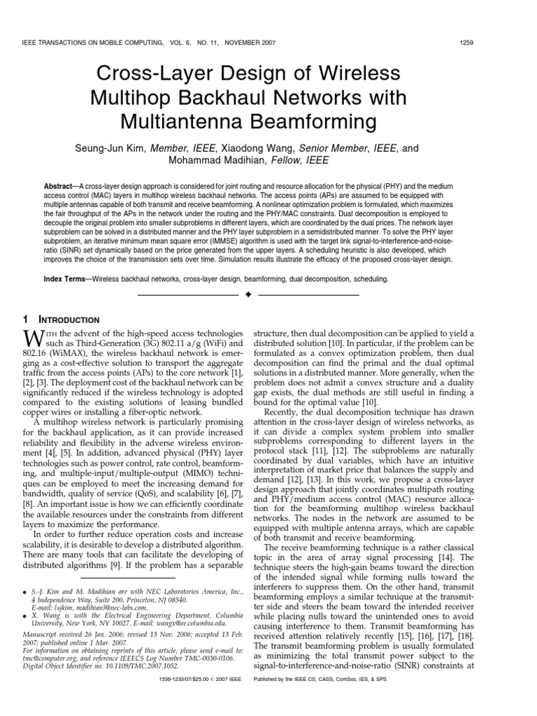 Cross Layer Design Of Wireless Multihop Backhaul Networks With Multiantenna Beamforming Pdf
