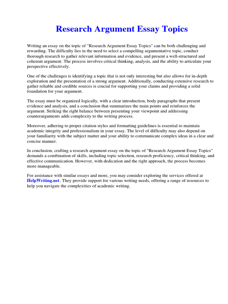 Research Argument Essay Guide | PDF | Neurology | Essays