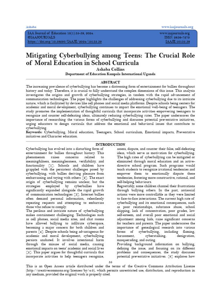 Mitigating Cyberbullying Among Teens The Crucial Role of Moral ... Mitigating Cyberbullying Among Teens The Crucial Role of Moral ...
