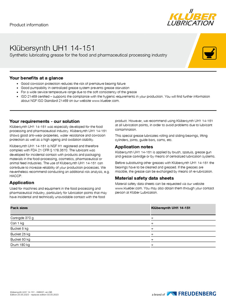 Kluebersynth UH1 14-151 096037 PI GB en | PDF | Lubricant | Bearing (Mechanical)