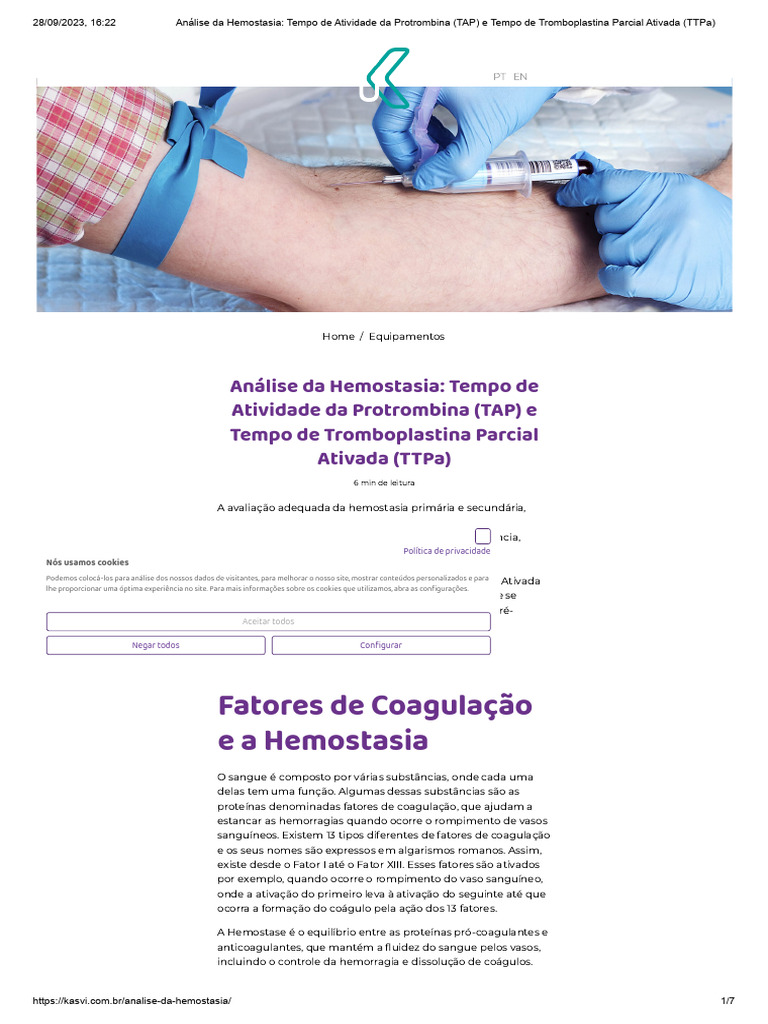 Análise Da Hemostasia - Tempo de Atividade Da Protrombina (TAP) e Tempo ...