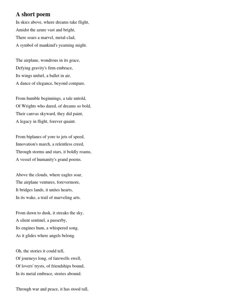 Ode to the Airplane: A Poetic Tribute | PDF