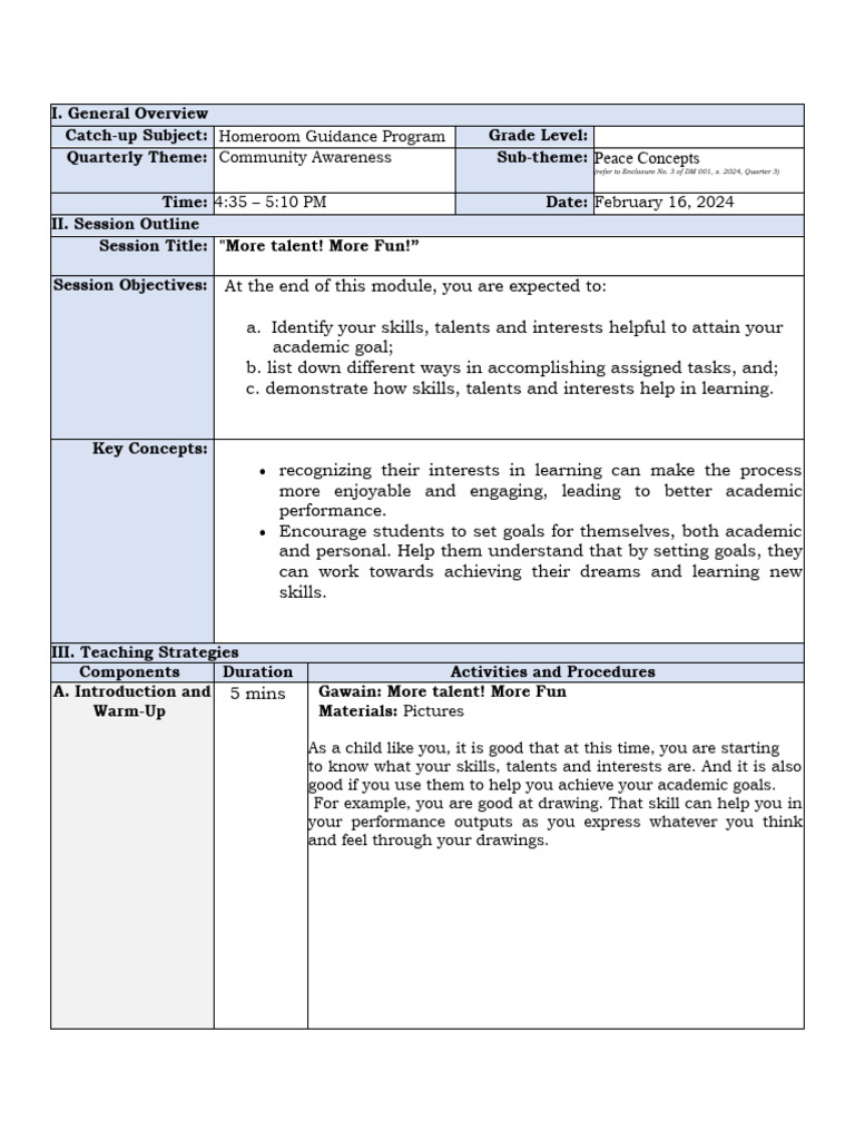 Grade 2 Homeroom Guidance Program | PDF | Cognitive Science | Behavior Modification